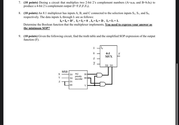 Solved 7. (10 points) Desing a circuit that multiplies two 2 | Chegg.com