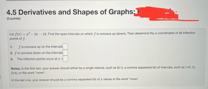 Solved 4.5 Derivatives and Shapes of Graphs: (3 points) Let | Chegg.com