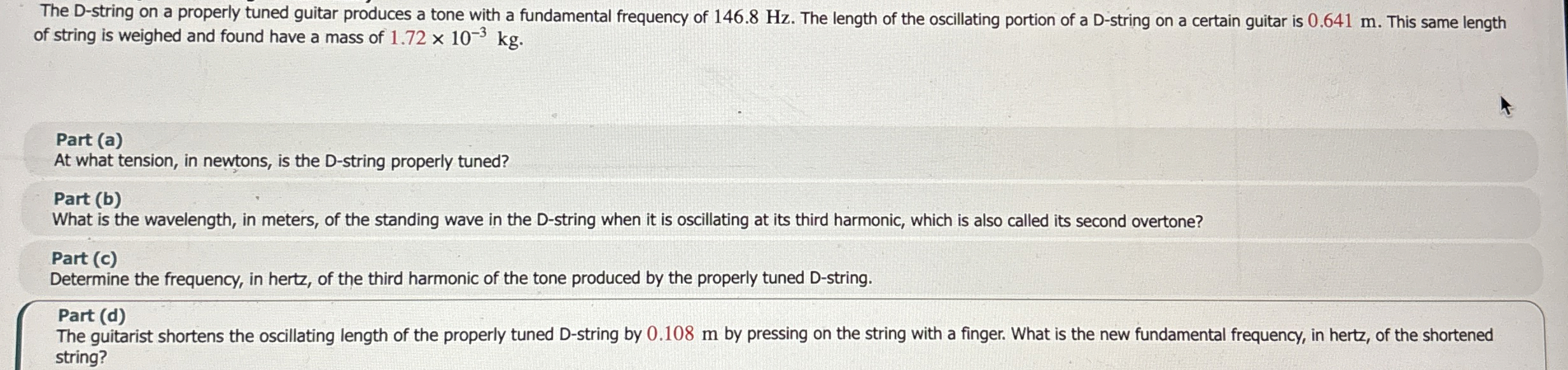 Solved PART A & D only /The D -string on a properly tuned | Chegg.com
