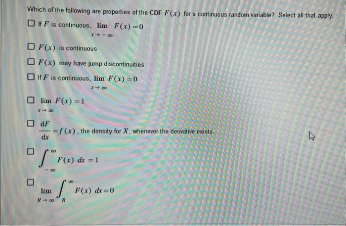 Solved Which of the following are properties of the CDFF(x) | Chegg.com