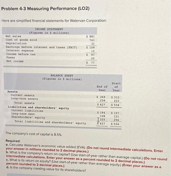 Solved Problem 4-3 Measuring Performance (LO2) Here are | Chegg.com