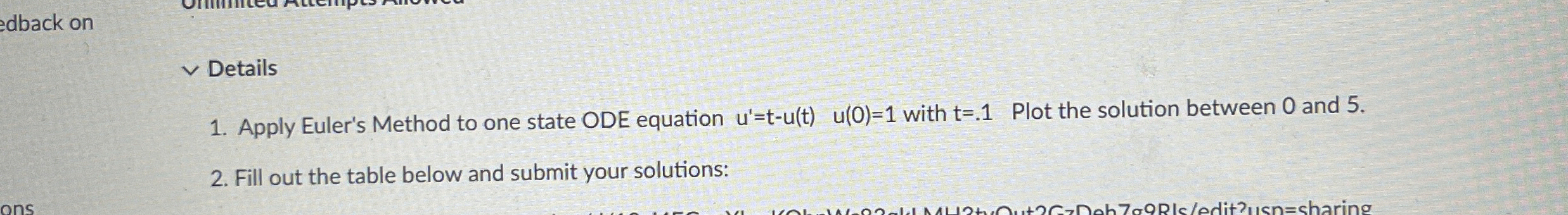 Solved ﻿DetailsApply Euler's Method to one state ODE | Chegg.com