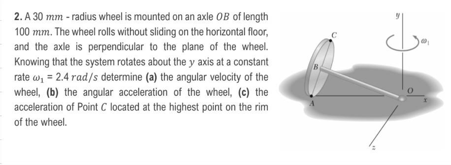 Solved 2. A 30 mm - radius wheel is mounted on an axle OB of | Chegg.com