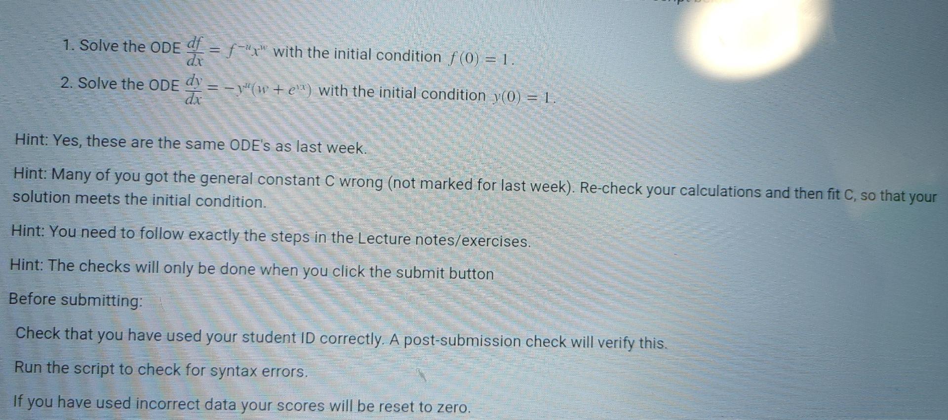 Solved 1. Solve the ODE = 1 far" with the initial condition | Chegg.com