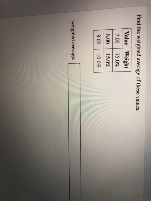 Solved Find the weighted average of these values. Value | Chegg.com