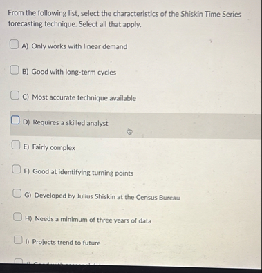 Solved From the following list, select the characteristics | Chegg.com