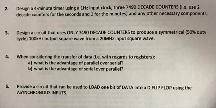 Solved 2. Design a 4-minute timer using a 1Hz input clock, | Chegg.com