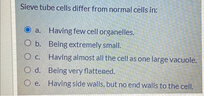 Sieve tube cells differ from normal cells in: a. | Chegg.com