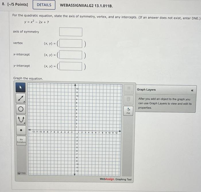 Solved WEBASSIGNIIALG2 13.1.011 B. For the quadratic | Chegg.com