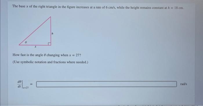 Solved The base x of the right triangle in the figure | Chegg.com