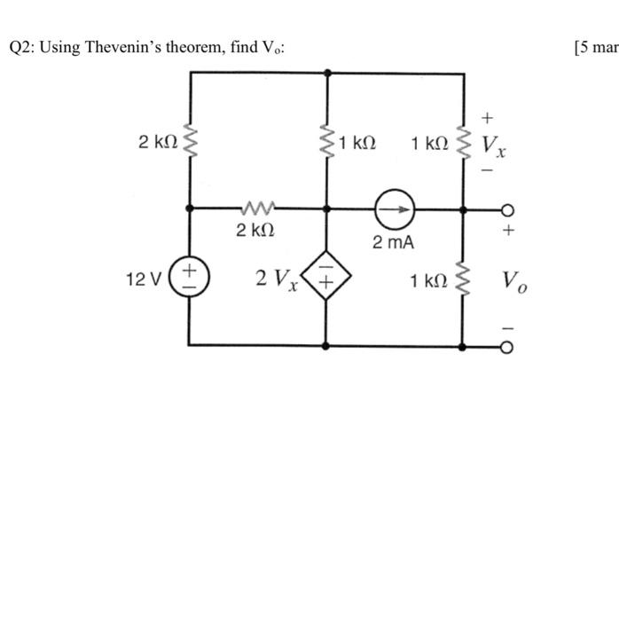 Solved Q2: Using Thevenin's theorem, find Vo : | Chegg.com