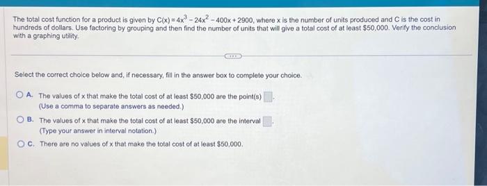 Solved The total cost function for a product is given by | Chegg.com