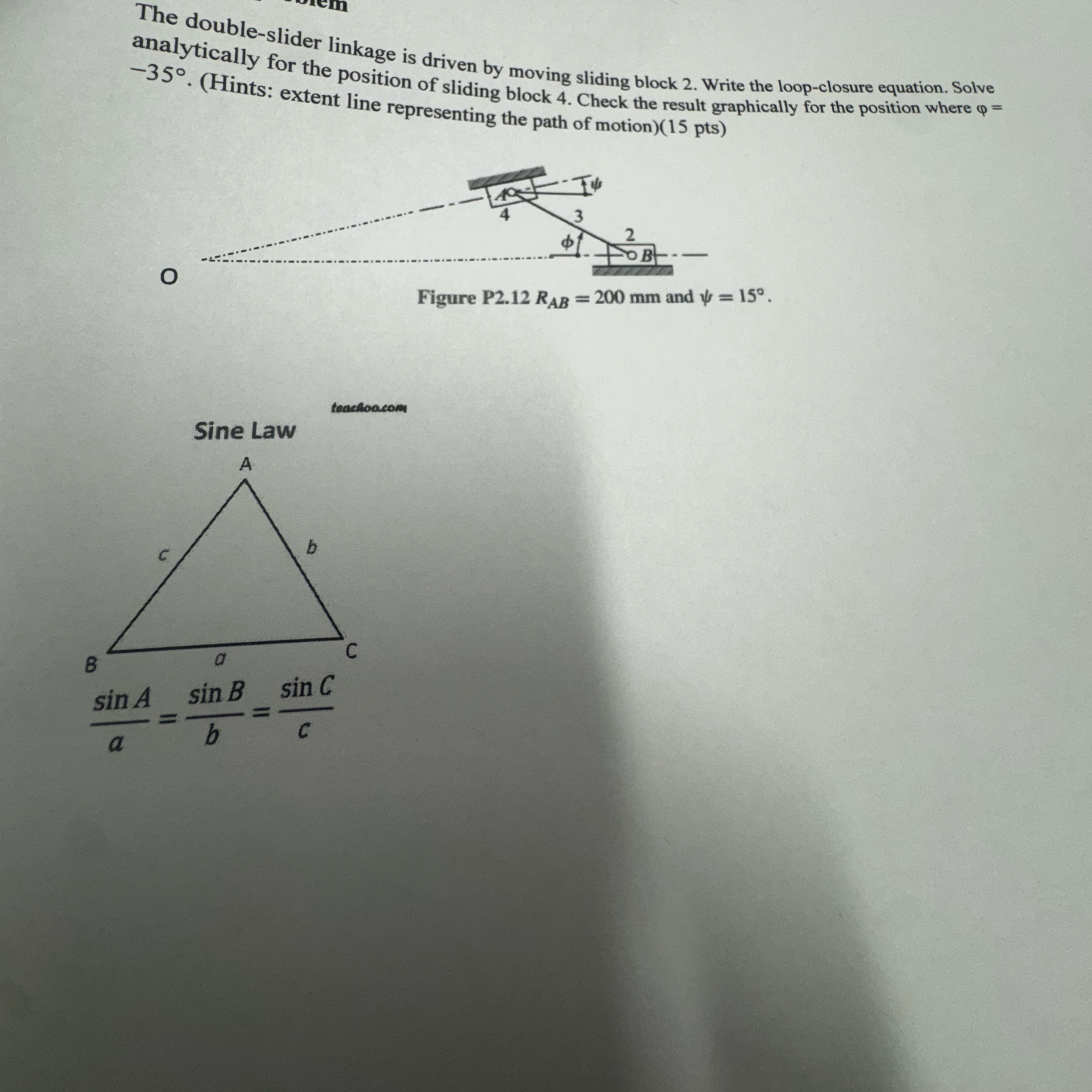 Solved The double-slider linkage is driven by moving sliding | Chegg.com