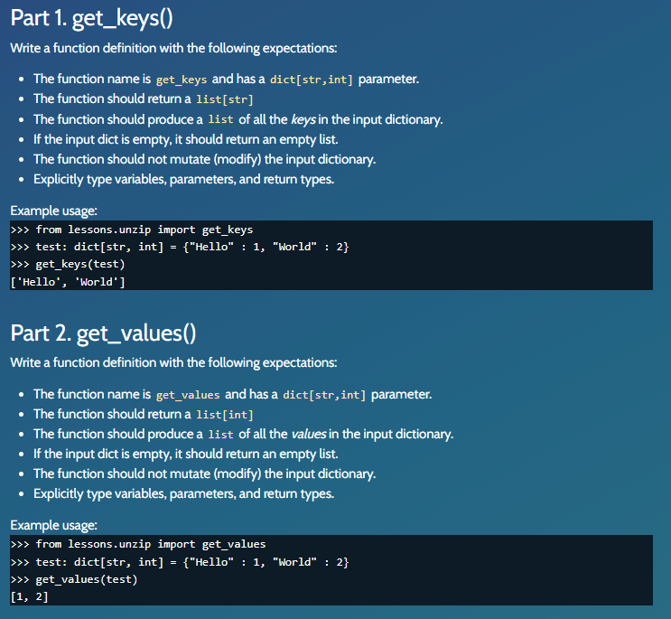 Part 1. ﻿get_keys()Write a function definition with | Chegg.com
