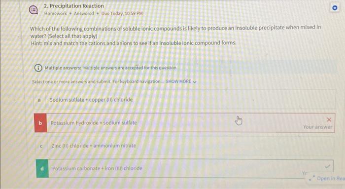 Solved Which of the following combinations of soluble ionic | Chegg.com