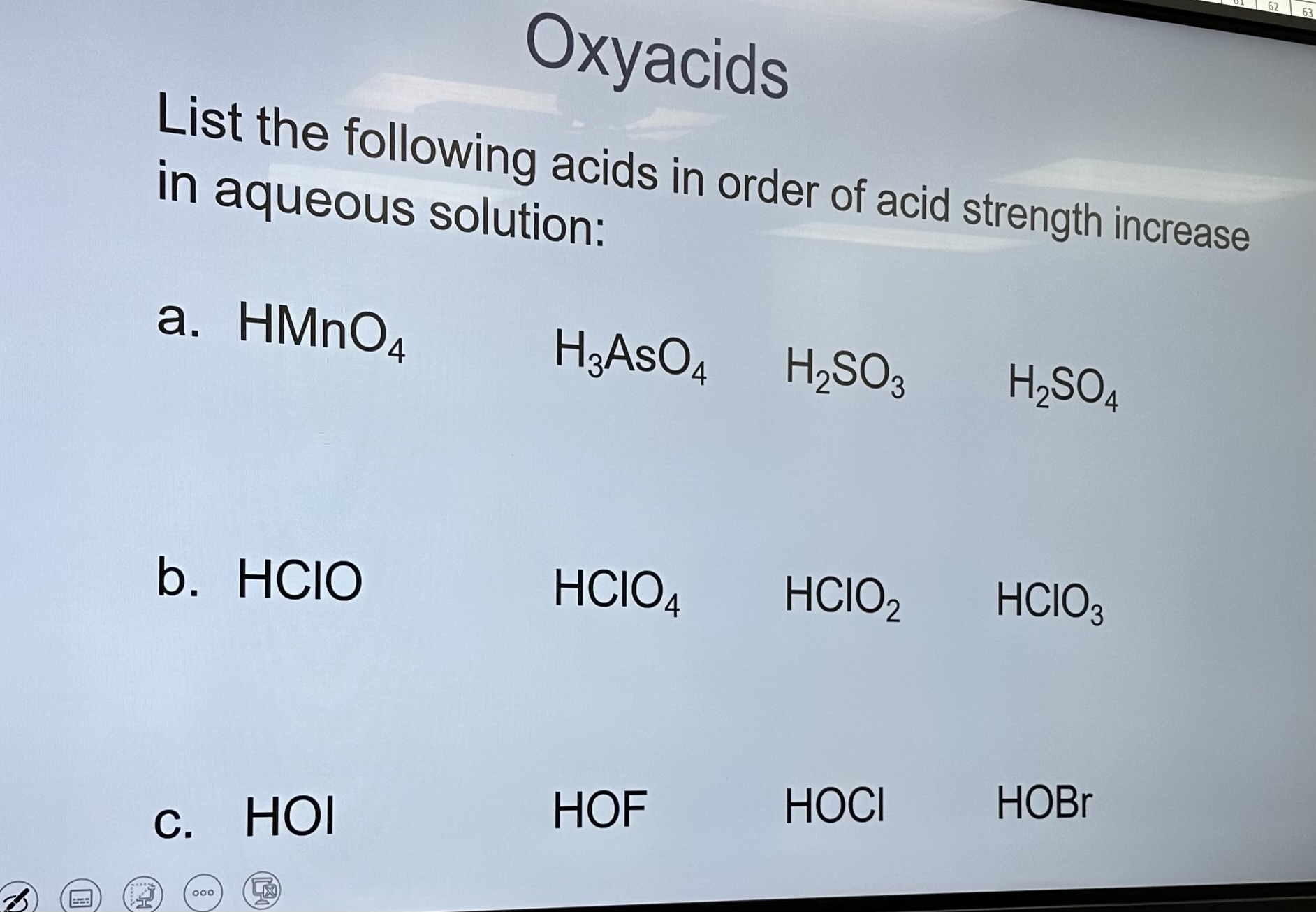 Solved OxyacidsList the following acids in order of acid | Chegg.com
