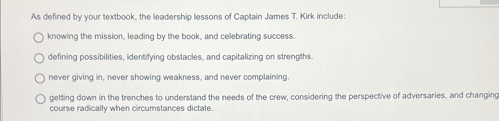 Solved As defined by your textbook, the leadership lessons | Chegg.com