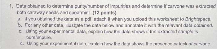 1. Data obtained to determine purity/number of | Chegg.com