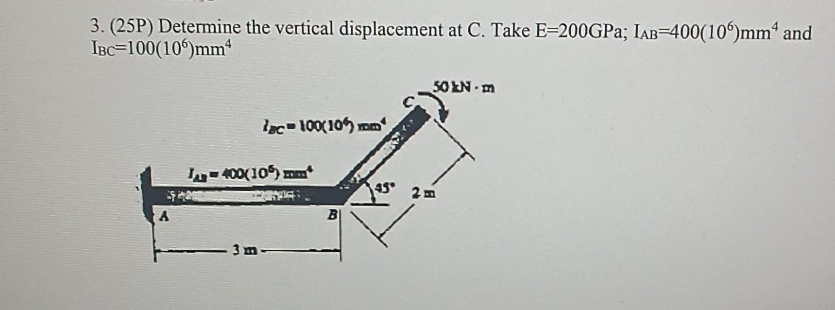 Solved 3. (25P) Determine the vertical displacement at C. | Chegg.com