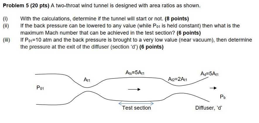 Solved Problem 5 (20 ﻿pts) ﻿A two-throat wind tunnel is | Chegg.com