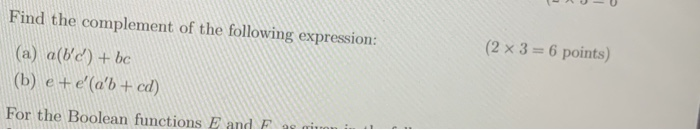 Solved Find the complement of the following expression: (a) | Chegg.com