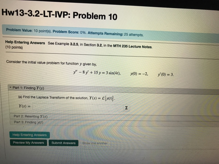 Solved Hw13-3.2-LT-IVP: Problem 10 Problem Value: 10 | Chegg.com