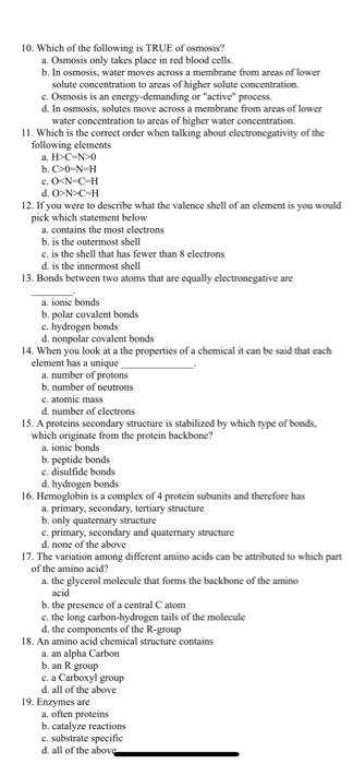 Solved 10. Which of the following is TRUE of osmosis? a. | Chegg.com