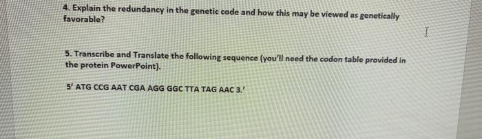 Solved 4. Explain the redundancy in the genetic code and how | Chegg.com