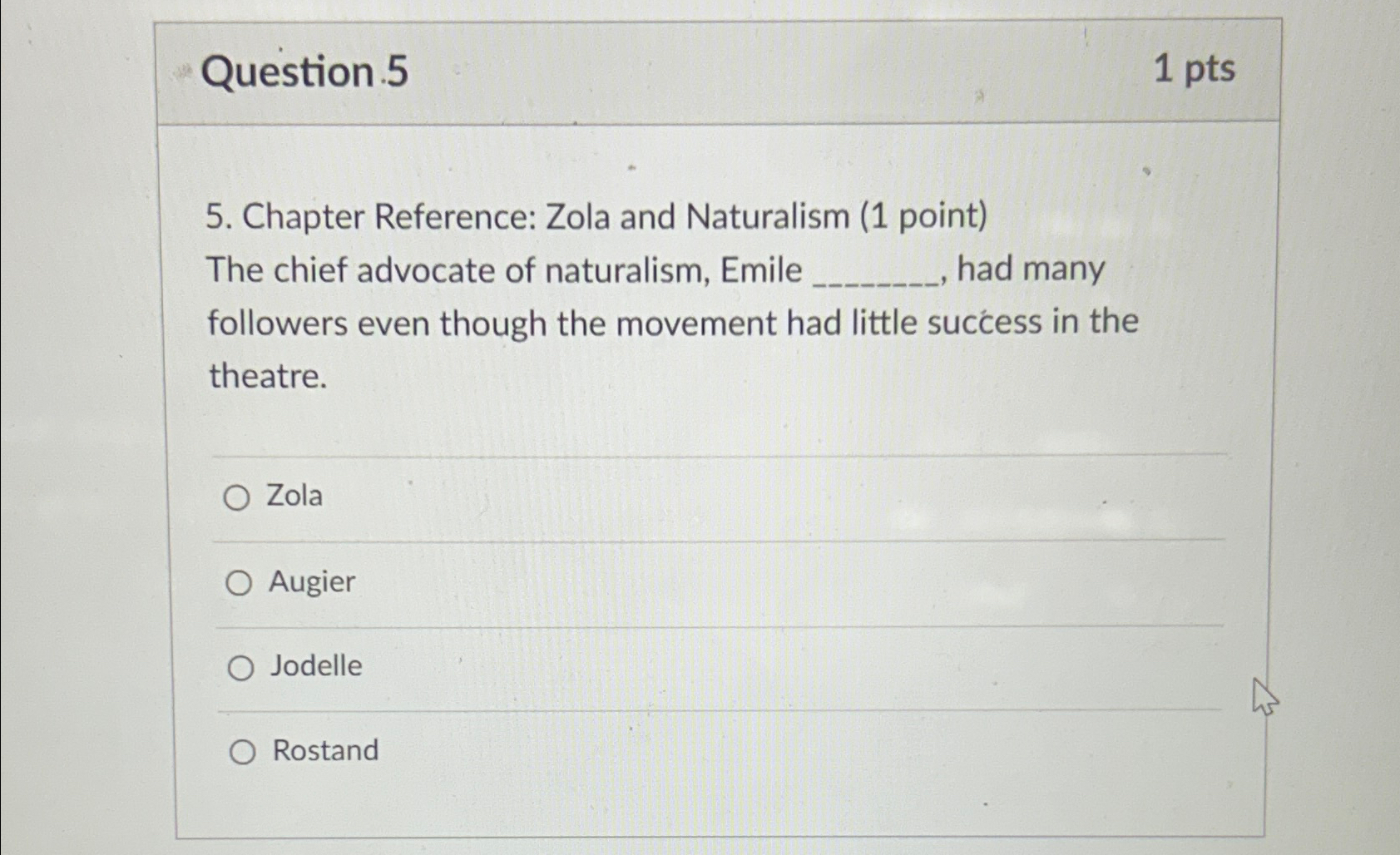 Solved Question 51 ﻿pts5. ﻿Chapter Reference: Zola and | Chegg.com