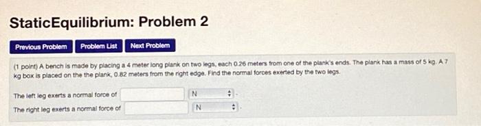 Solved Static Equilibrium: Problem 2 Previous Problem | Chegg.com