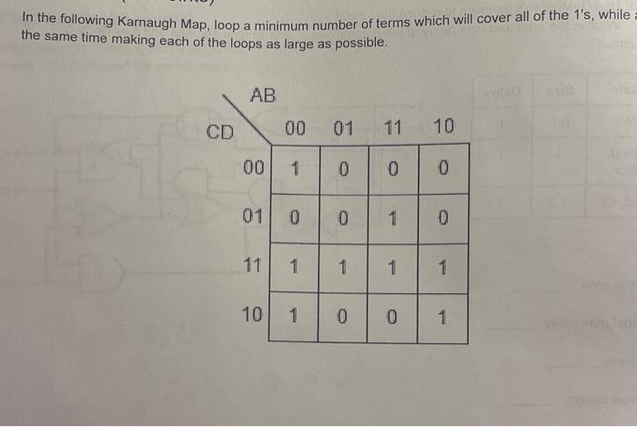 Solved In the following Karnaugh Map, loop a minimum number | Chegg.com