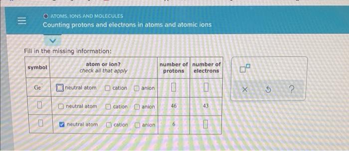 Solved III O ATOMS, IONS AND MOLECULES Counting protons and | Chegg.com