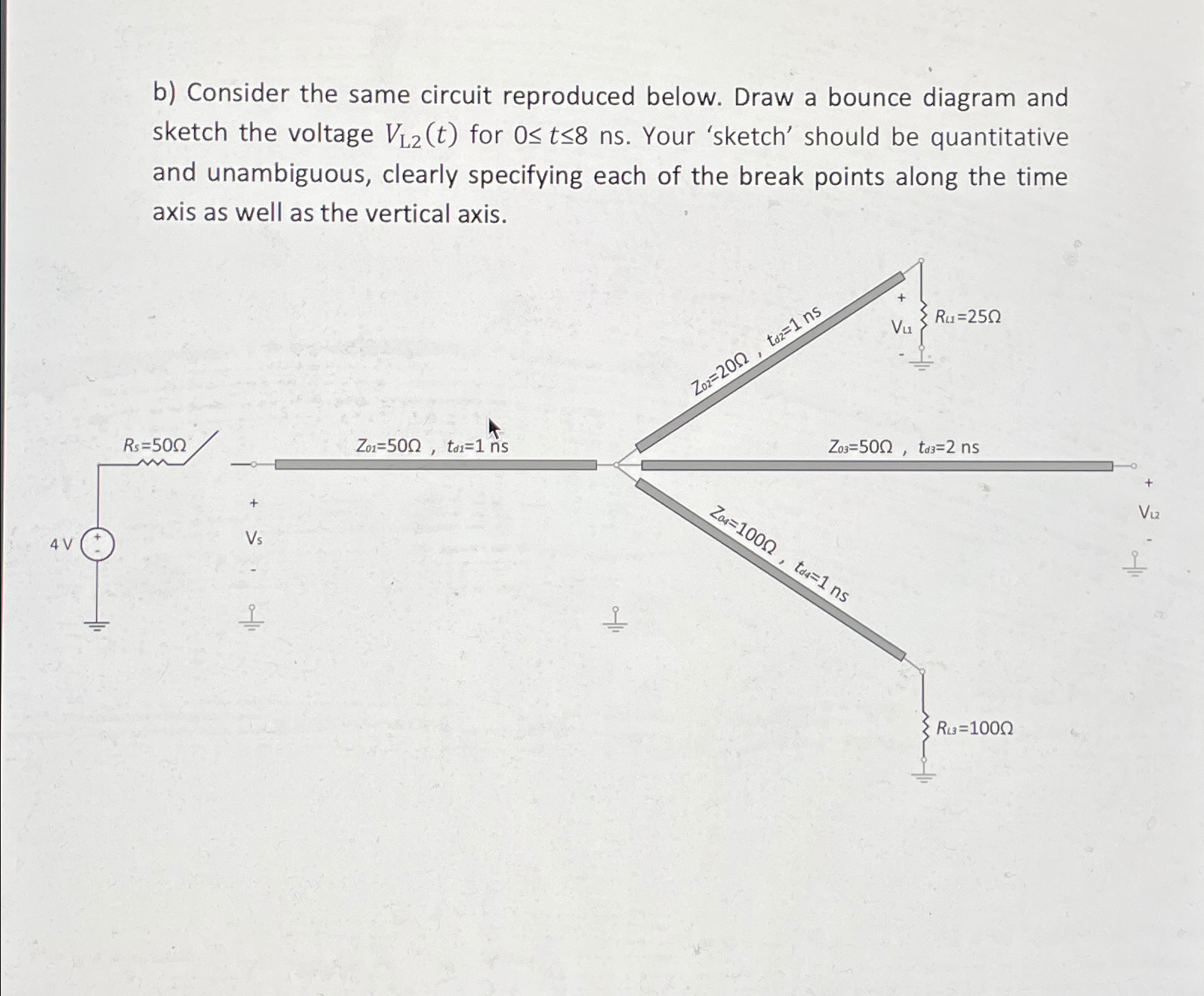 b) ﻿Consider the same circuit reproduced below. Draw | Chegg.com