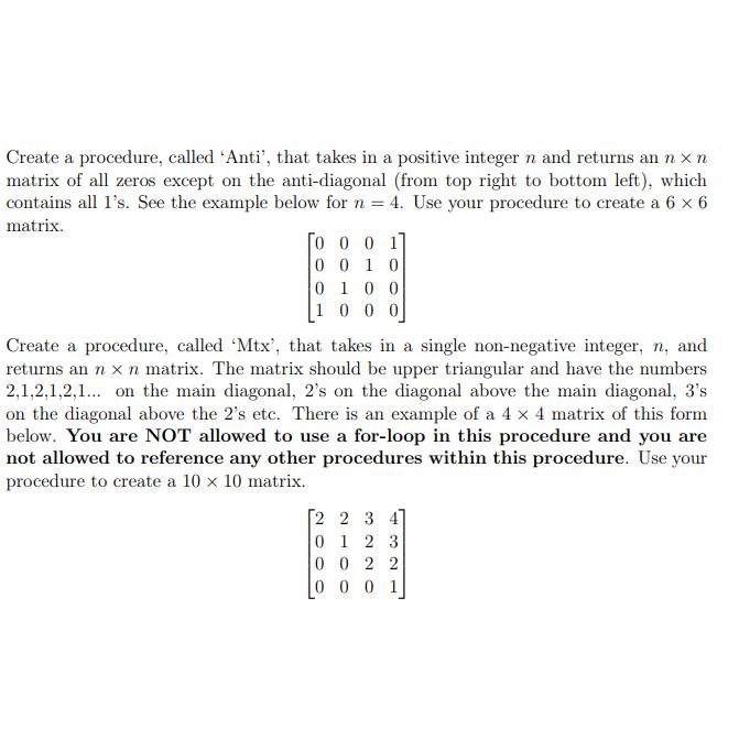 Solved Create a procedure, called 'Anti', that takes in a | Chegg.com