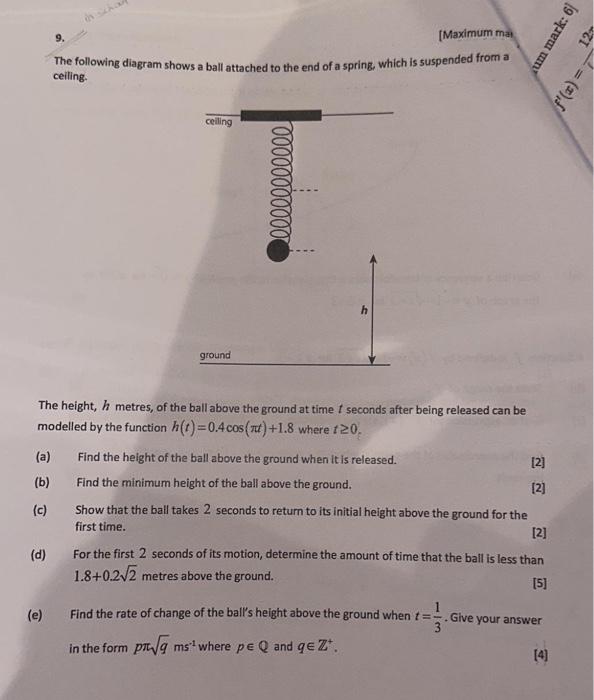 Solved The following diagram shows a ball attached to the | Chegg.com