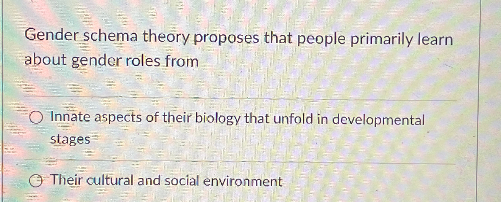Solved Gender schema theory proposes that people primarily | Chegg.com