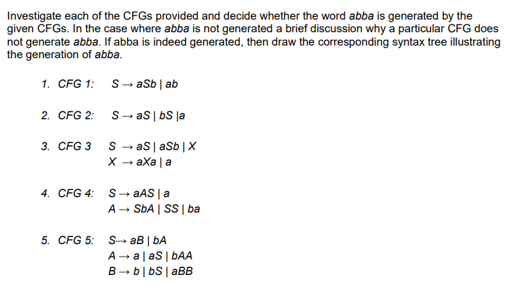 Solved Investigate each of the CFGs provided and decide | Chegg.com