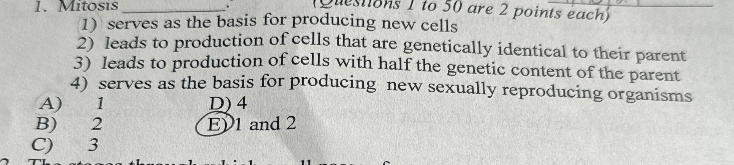 Solved Mitosis q, 1) ﻿serves as the basis for producing new | Chegg.com