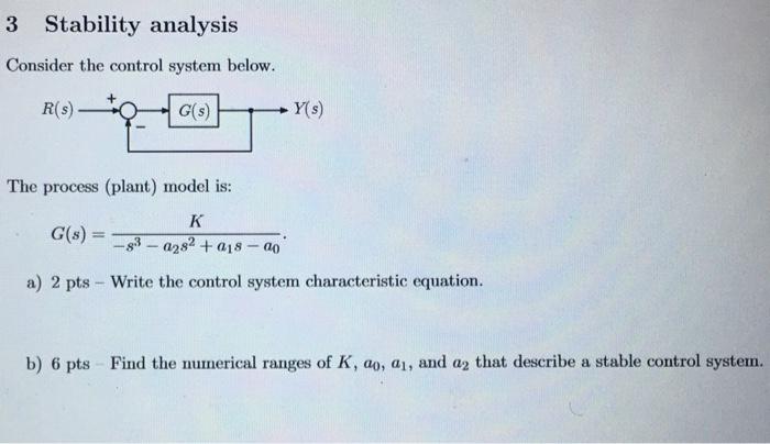 Solved 3 Stability analysis Consider the control system | Chegg.com