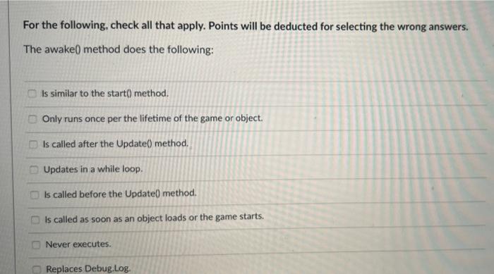Solved For the following, check all that apply. Points will | Chegg.com