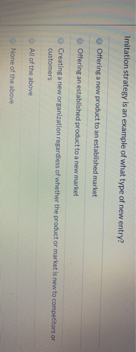 Solved Imitation strategy is an example of what type of new | Chegg.com