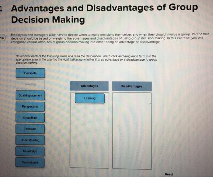 Solved 7 Advantages and Disadvantages of Group Decision | Chegg.com