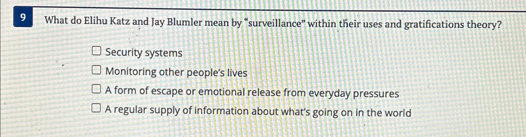 Solved 9 ﻿What do Elihu Katz and Jay Blumler mean by | Chegg.com