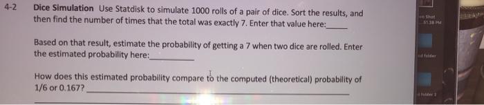 Solved 4-2 en shot 53 PM Dice Simulation Use Statdisk to | Chegg.com