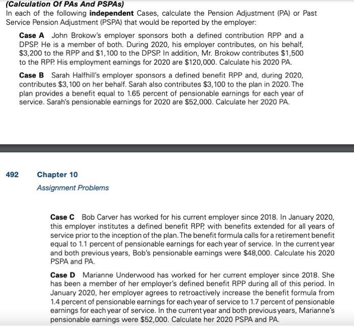 (Calculation Of PAs And PSPAs) in each of the | Chegg.com