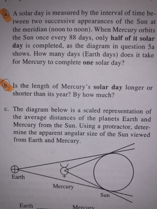 Solved a. A solar day is measured by the interval of time | Chegg.com
