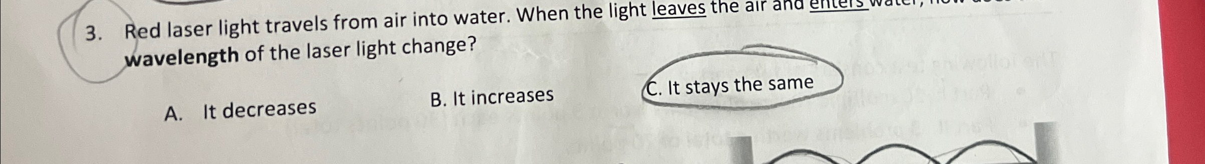 Solved Red laser light travels from air into water. When the | Chegg.com