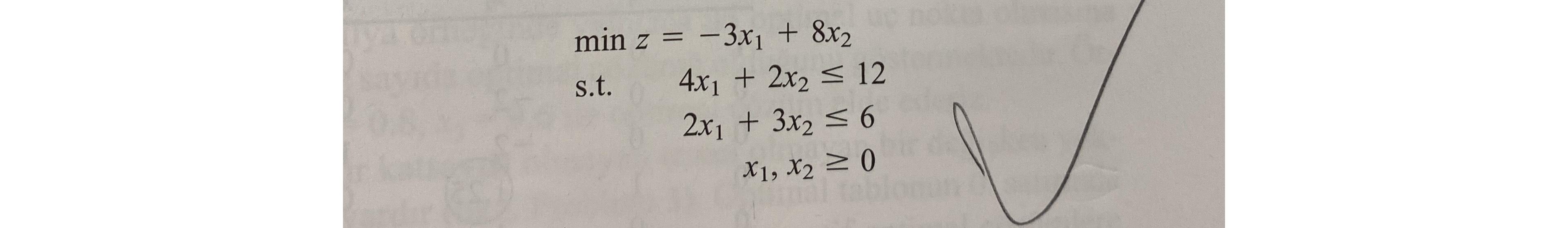 Solved minz=-3x1+8x2 ﻿s.t. 4x1+2x2≤122x1+3x2≤6x1,x2≥0 | Chegg.com