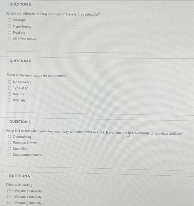 Solved Which are different training methods in the overload | Chegg.com