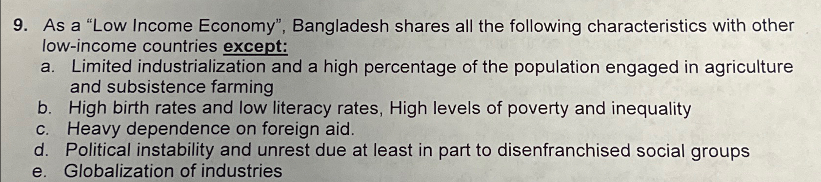 Solved As a "Low Income Economy", Bangladesh shares all the | Chegg.com